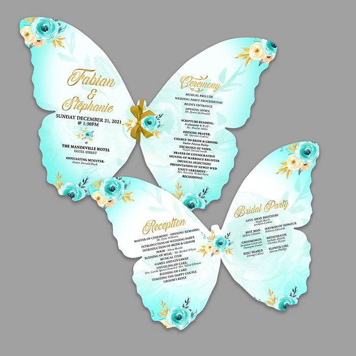 Blue Butterfly Wedding Program Template Watercolor Wedding Invitation